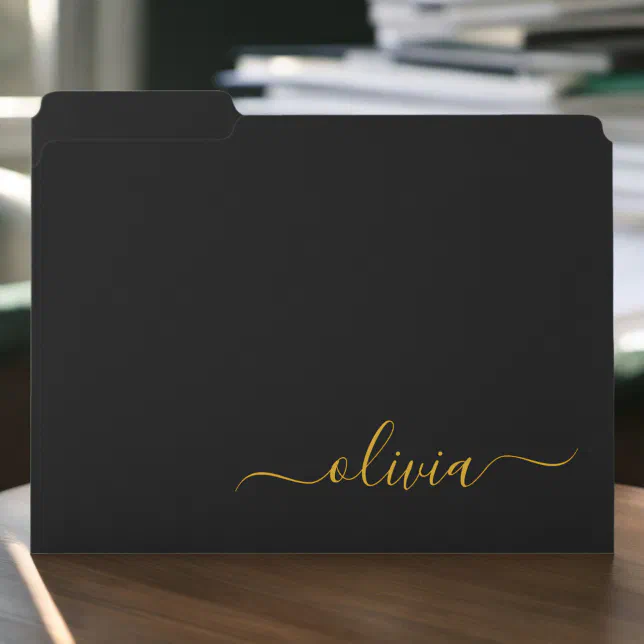 Black Gold Modern Script Girly Monogram Name File Folder | Zazzle