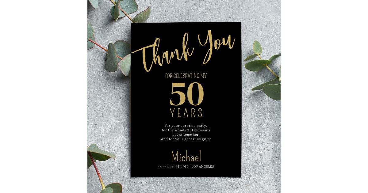 Black gold modern typography milestone birthday thank you card | Zazzle
