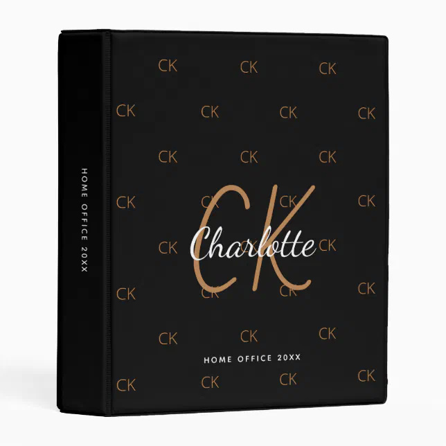 Black gold monogram elegant script office school mini binder | Zazzle