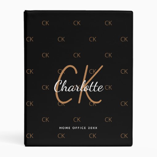 Black gold monogram elegant script office school mini binder | Zazzle