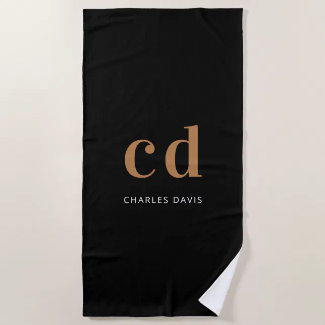 Black Gold Monogram Initials Name Minimalist Beach Towel Zazzle