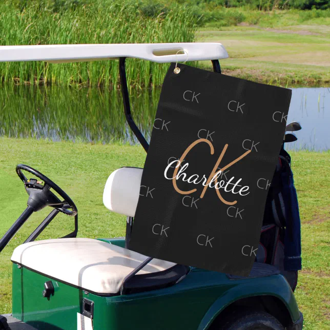 Black Gold Monogram Initials Name Minimalist Golf Towel Zazzle