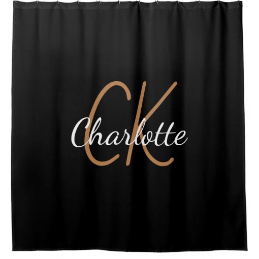 Black Gold Monogram Initials Name Minimalist Shower Curtain Zazzle