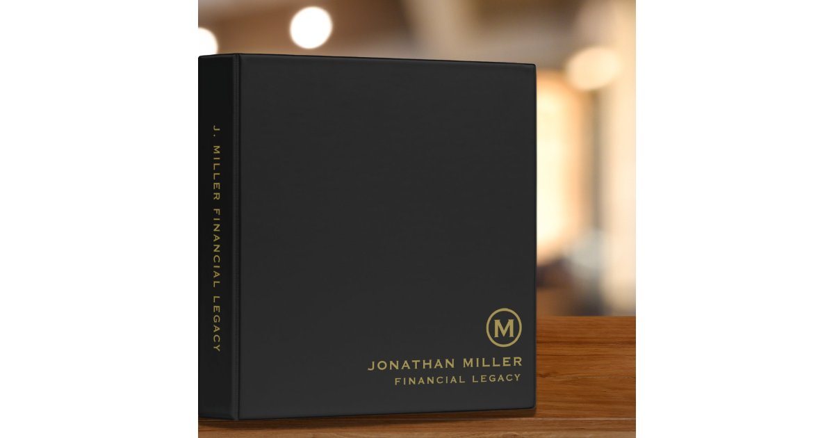 Black Gold Monogram Legacy Binder | Zazzle