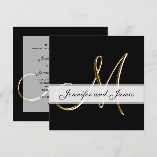Black Gold Monogram M Wedding Invitation | Zazzle