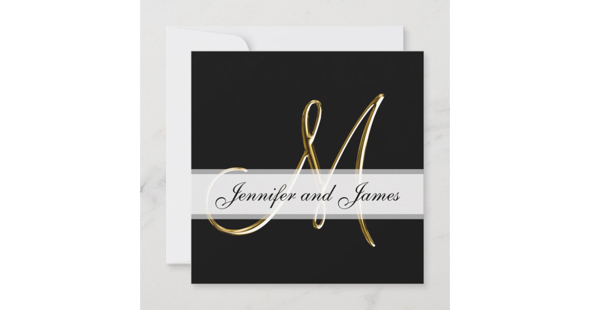 Black Gold Monogram M Wedding Invitation | Zazzle