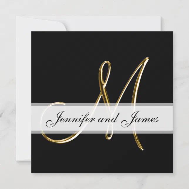 Black Gold Monogram M Wedding Invitation | Zazzle