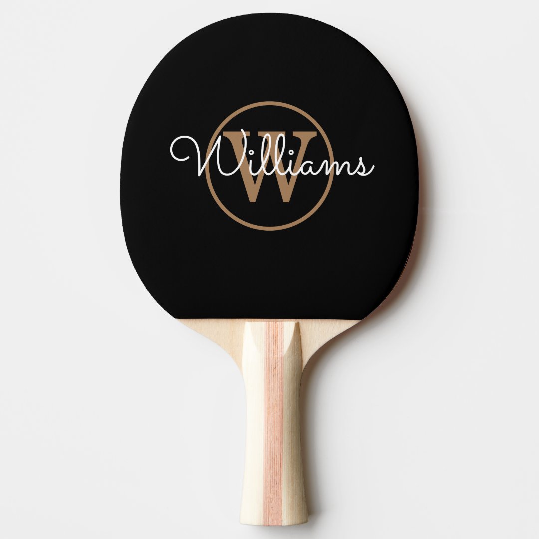 Black Gold Monogram Script Ping Pong Paddle | Zazzle