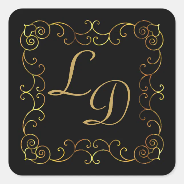 Black & Gold Monogram Sticker Wedding Stickers | Zazzle