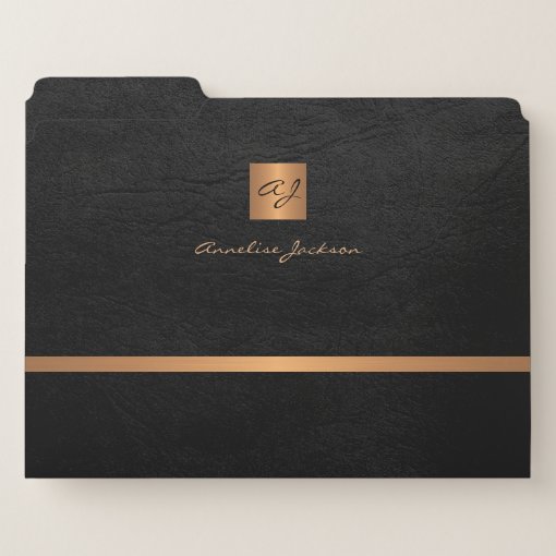 Black gold monogrammed modern elegant chic file folder | Zazzle