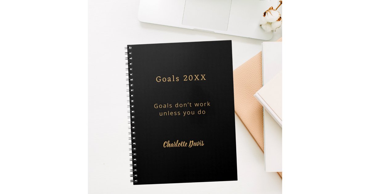 Black gold motivational quote goals notebook | Zazzle
