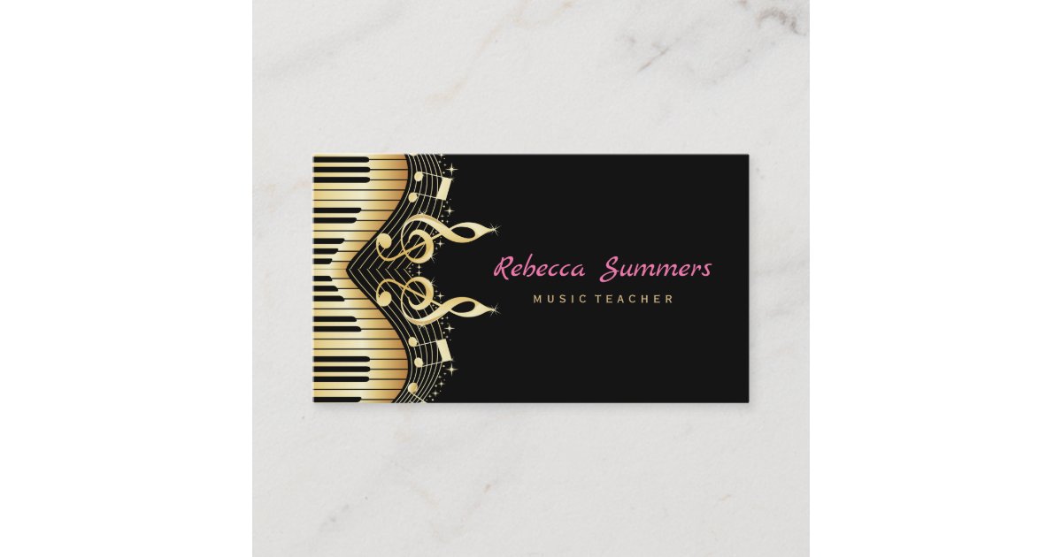 Black & Gold Music Notes Business Card | Zazzle