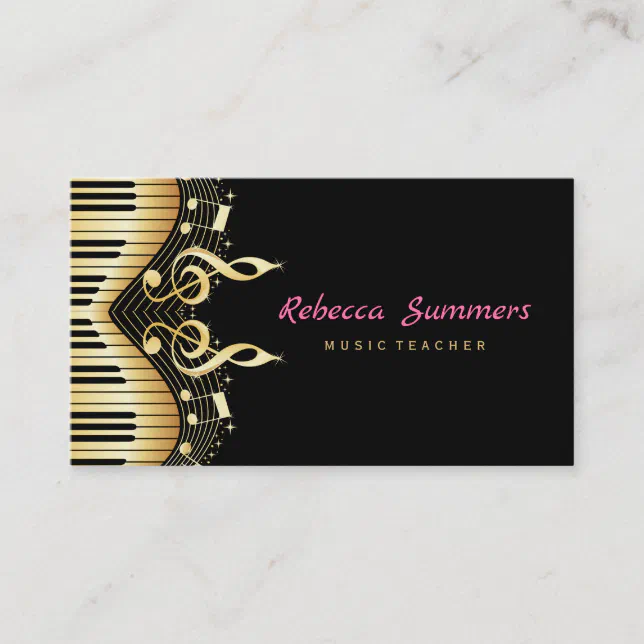 Black & Gold Music Notes Business Card | Zazzle