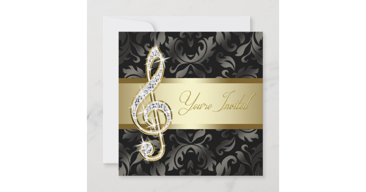 Black Gold Music Treble Clef Recital Invitation | Zazzle