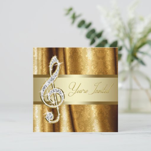 Black Gold Music Treble Clef Recital Invitations | Zazzle