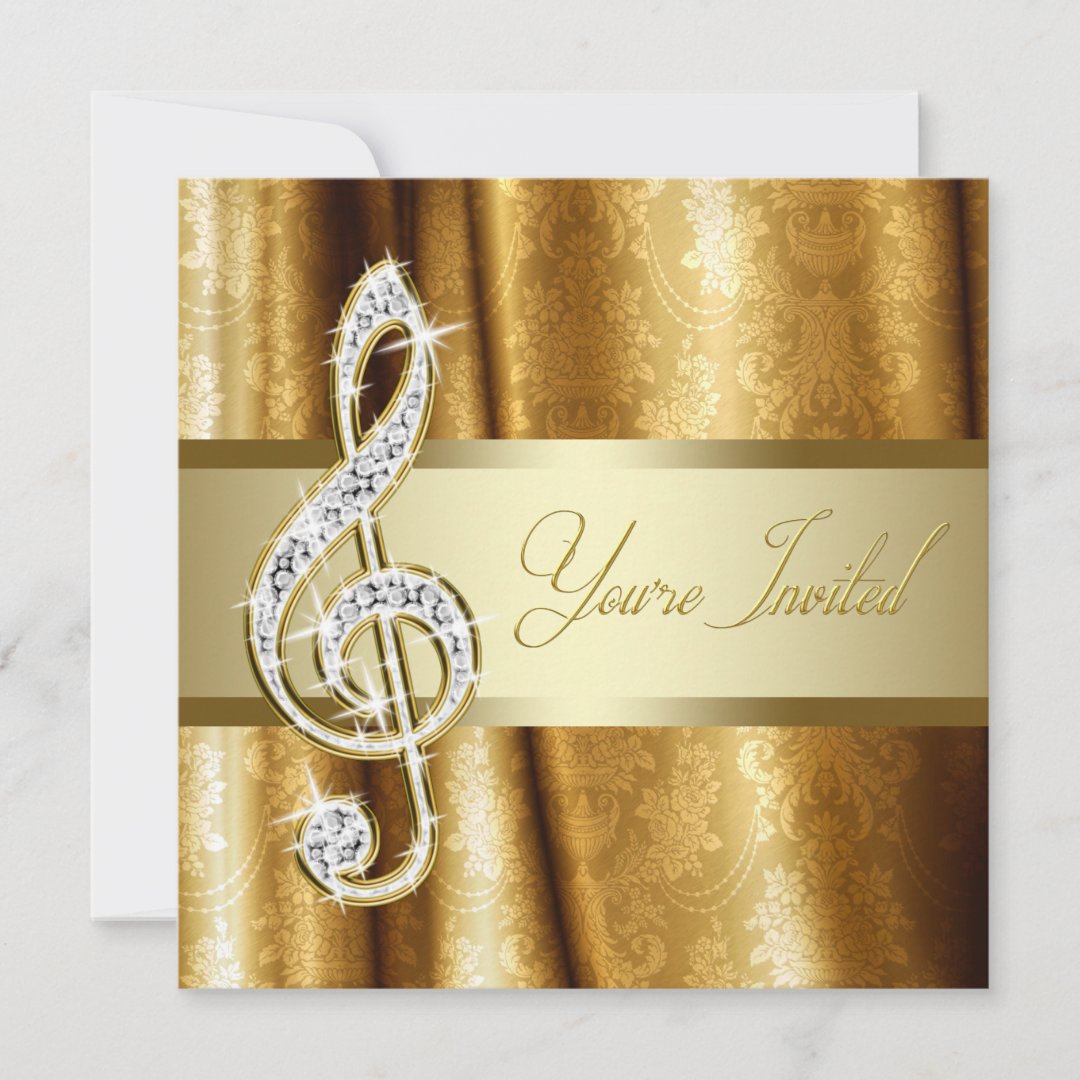 Black Gold Music Treble Clef Recital Invitations | Zazzle