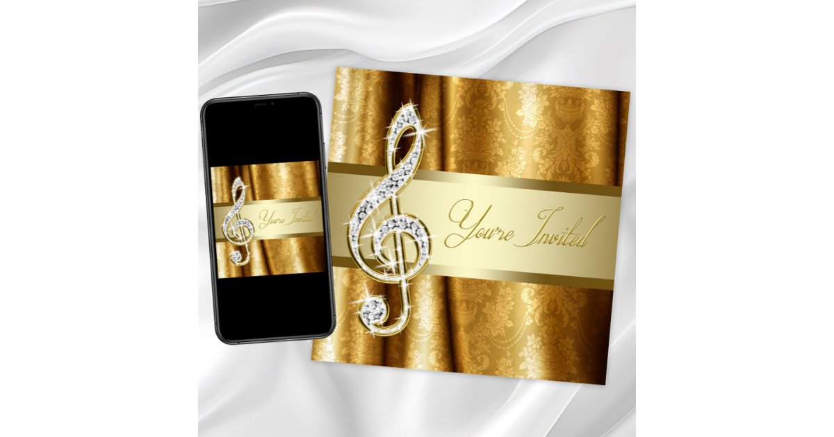 Black Gold Music Treble Clef Recital Invitations | Zazzle