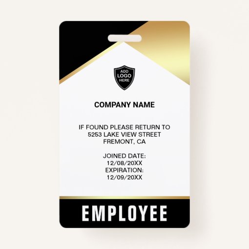 Black Gold Name Photo QR Code Employee ID Card Badge | Zazzle