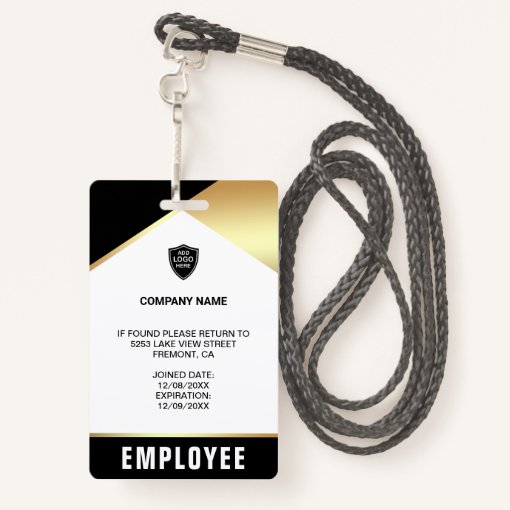 Black Gold Name Photo QR Code Employee ID Card Badge | Zazzle