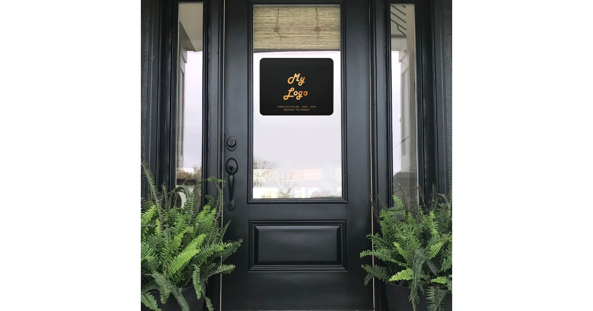 Black gold opening hours business logo door sign | Zazzle