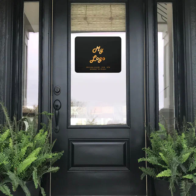 Black gold opening hours business logo door sign | Zazzle