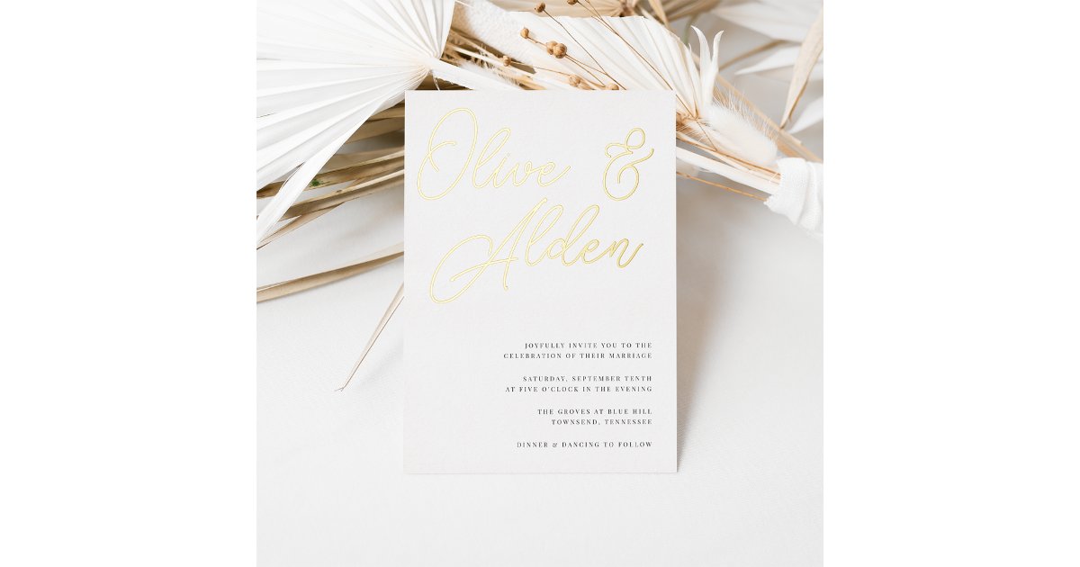 Black & Gold Oversized Script Wedding Foil Foil Invitation | Zazzle