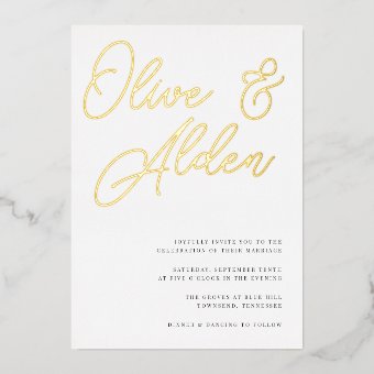 Black & Gold Oversized Script Wedding Foil Foil Invitation | Zazzle