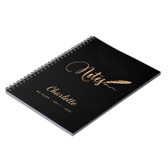 Black gold pen elegant script name notebook | Zazzle