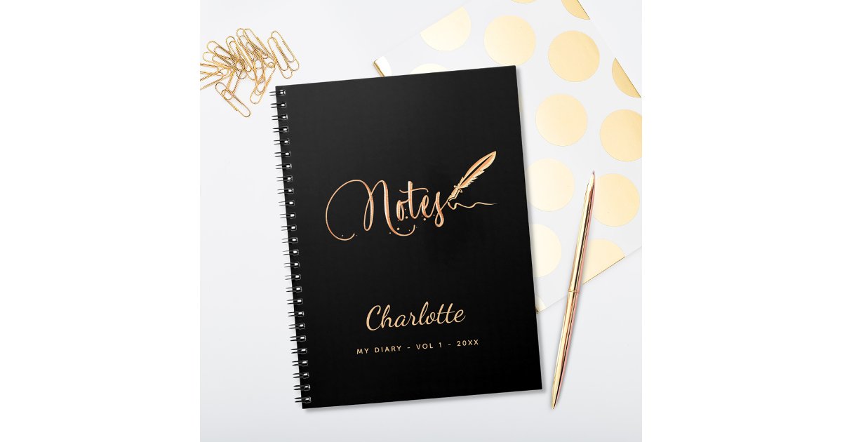 Black gold pen elegant script name notebook | Zazzle