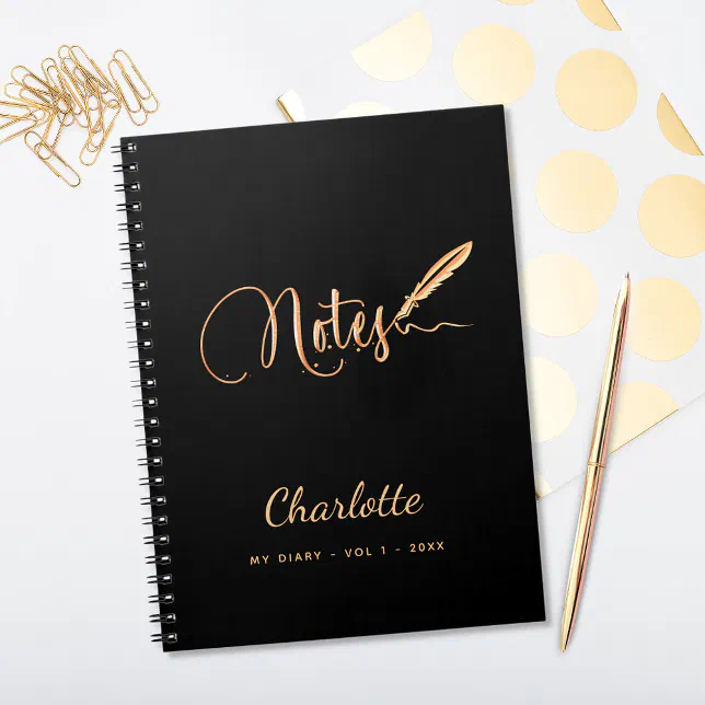 Black gold pen elegant script name notebook | Zazzle