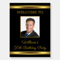 Black Gold Photo Birthday Party Welcome Sign | Zazzle