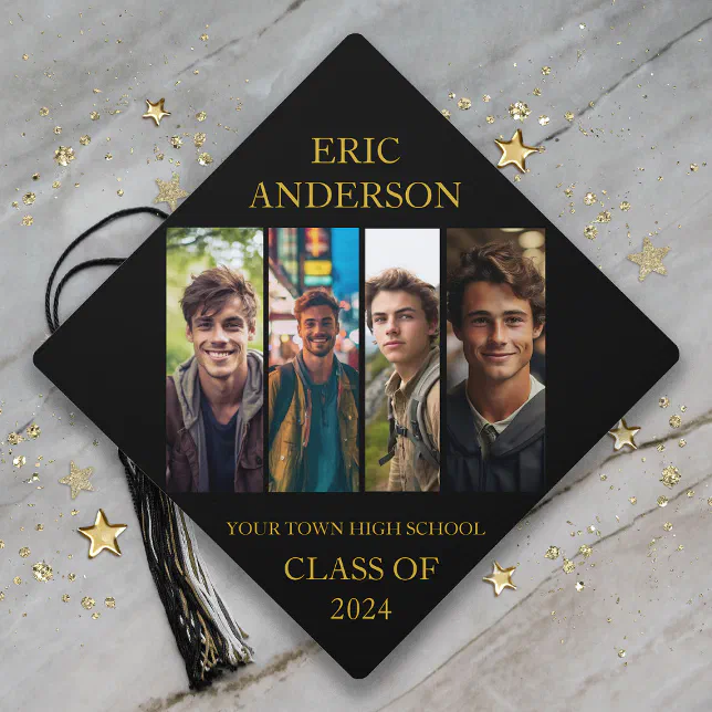 Black Gold Photo Collage Graduation Class of 2024 Graduation Cap Topper ...