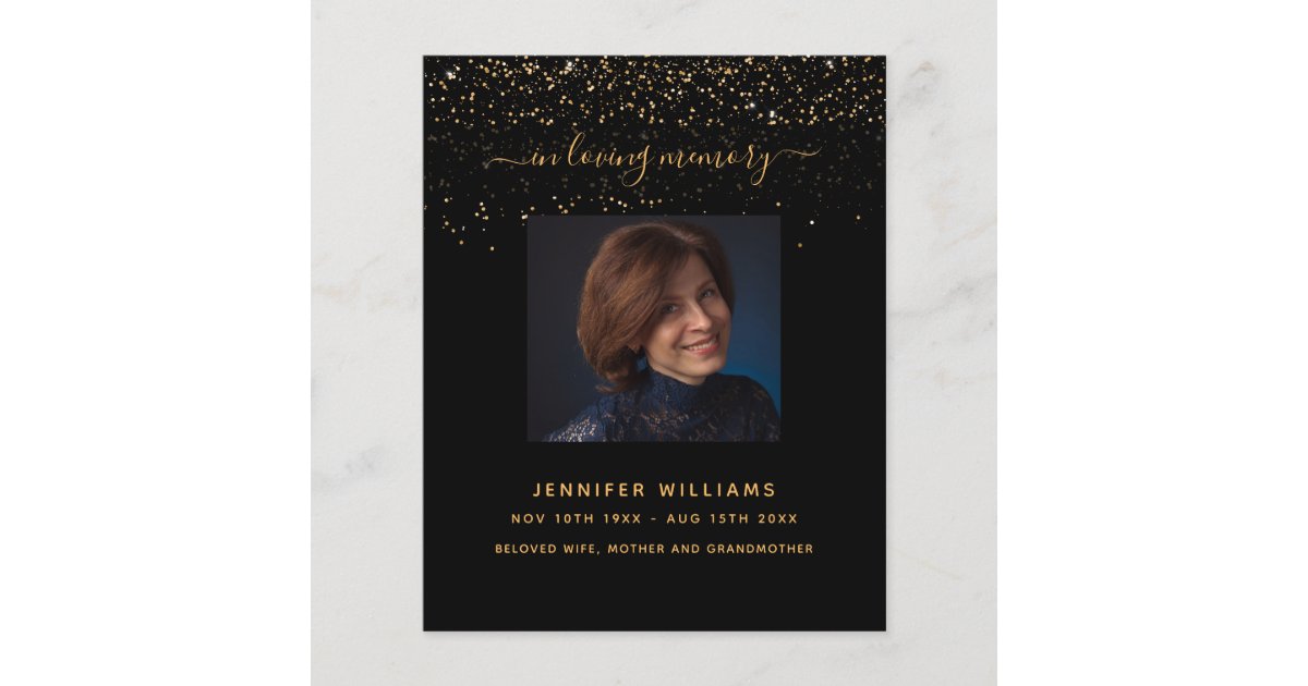 Black gold photo elegant funeral program | Zazzle