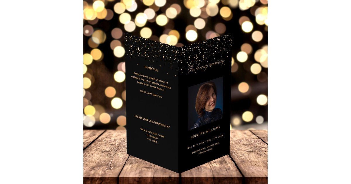 Black gold photo elegant funeral program | Zazzle