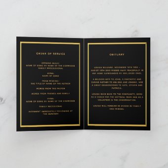 Black gold photo funeral program | Zazzle