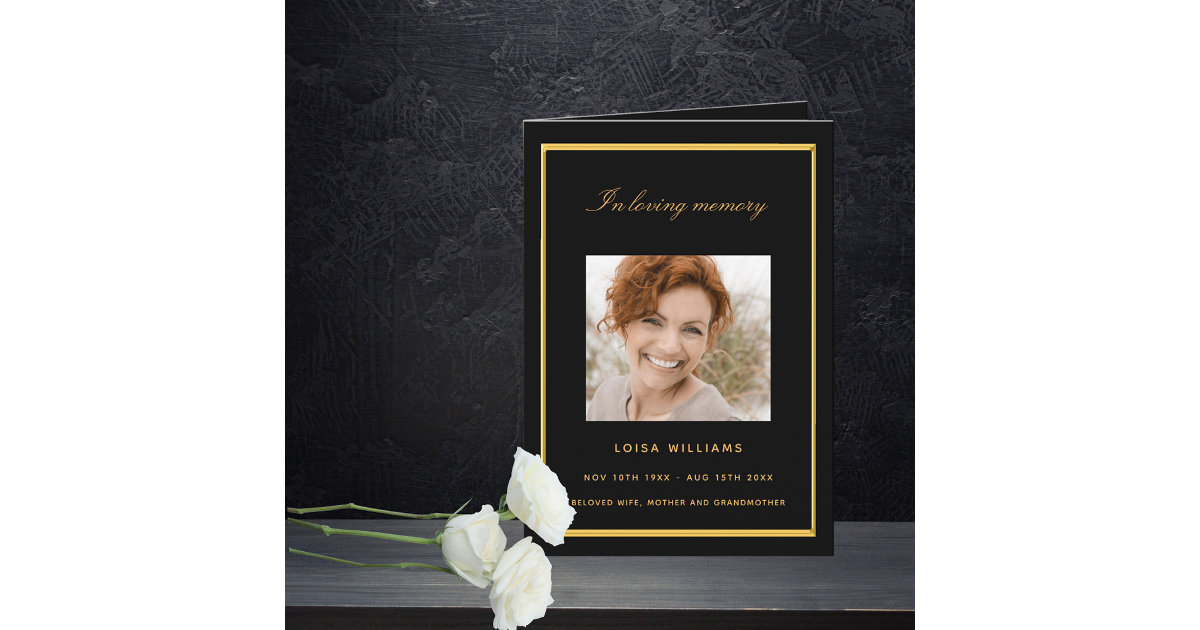 Black gold photo funeral program | Zazzle