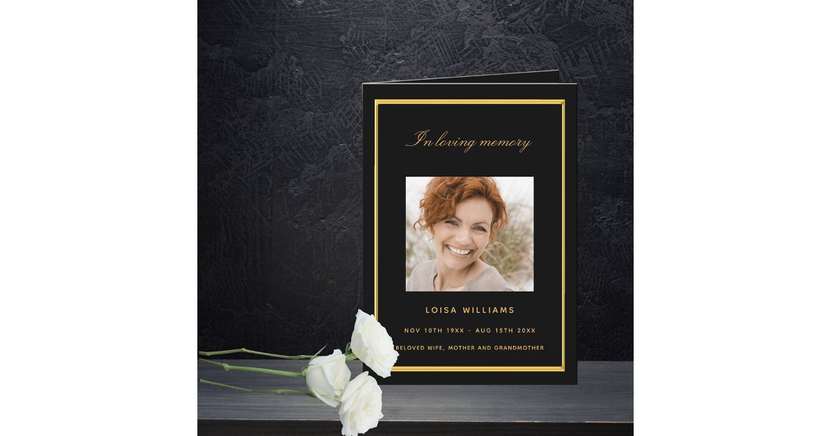 Black gold photo funeral program | Zazzle