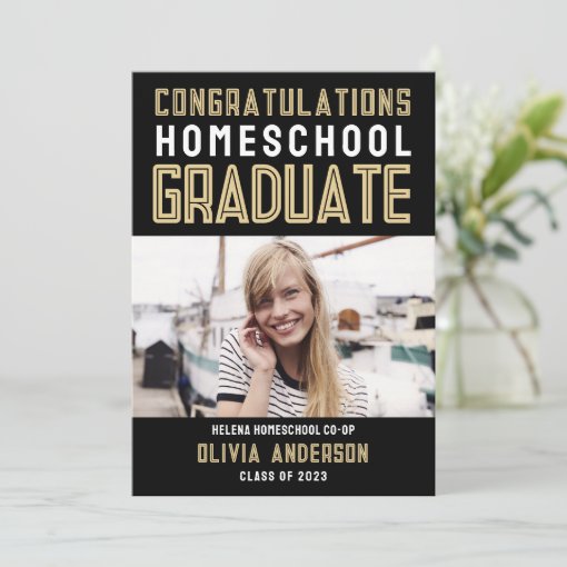Black Gold Photo Homeschool Graduation Announcement | Zazzle