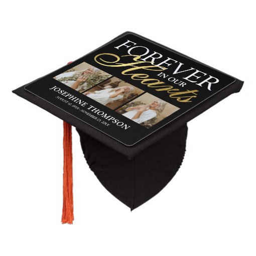 Black Gold Photo Memorial Graduation Cap Topper | Zazzle