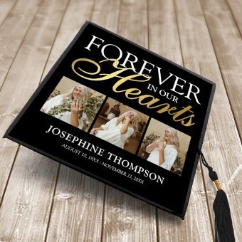 Black Gold Photo Memorial Graduation Cap Topper | Zazzle