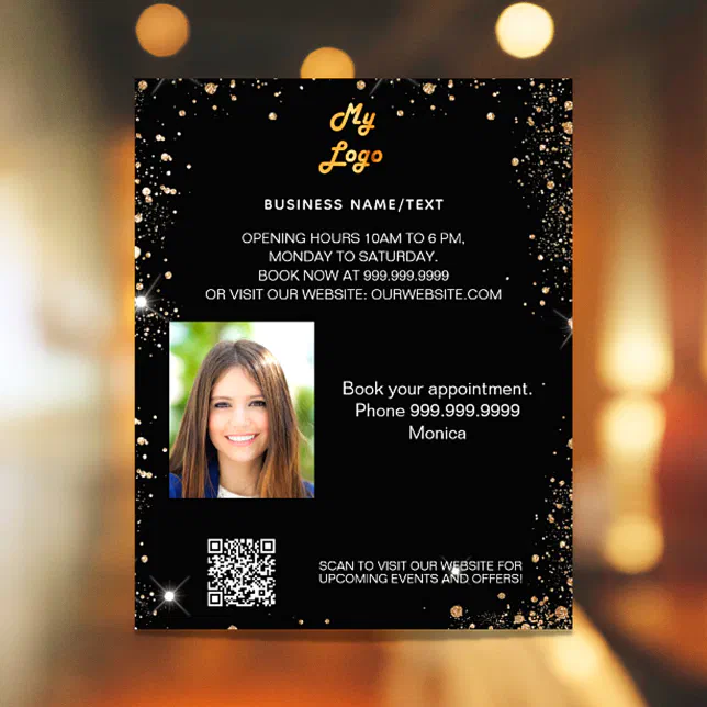 Black gold photo qr code promotion business logo flyer | Zazzle