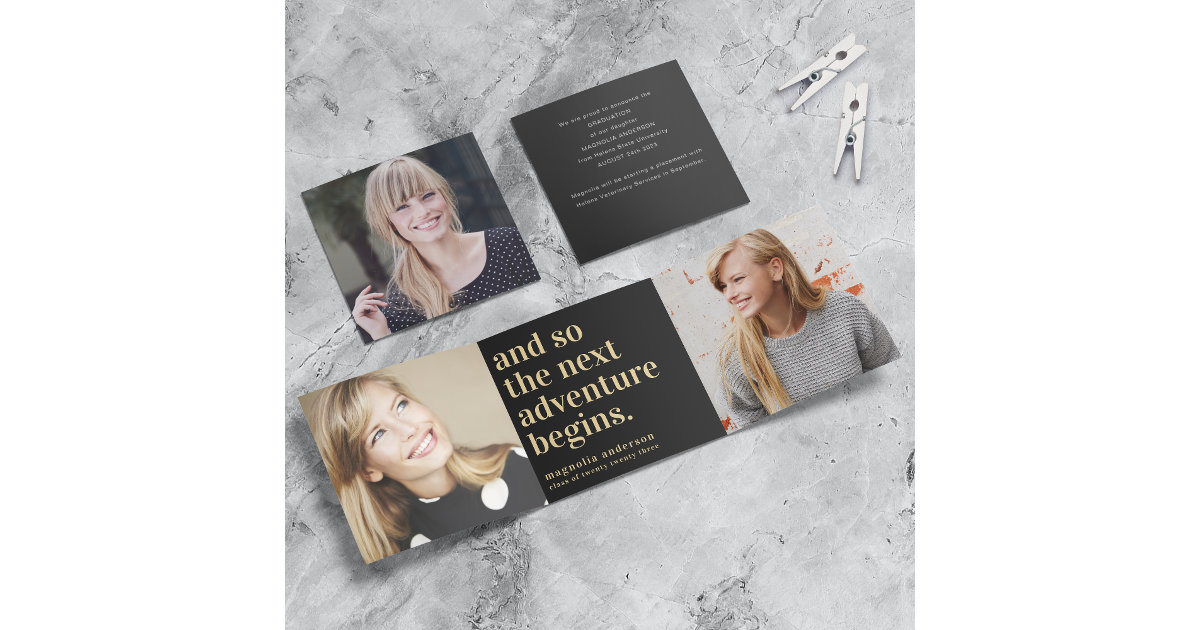 Black Gold Photos Folded Graduation Announcement | Zazzle
