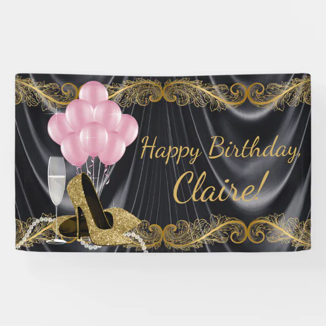 Black Gold Pink High Heel Shoe Birthday Banner | Zazzle