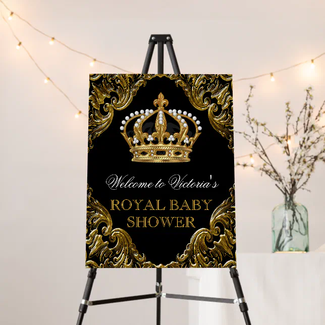 Black Gold Prince Crown Baby Shower Welcome Sign | Zazzle