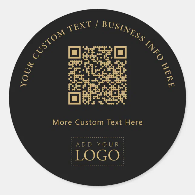 Black & Gold Promotional Business Logo QR Code Classic Round Sticker ...