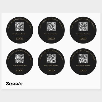 Black & Gold Promotional Business Logo QR Code Classic Round Sticker ...