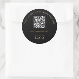 Black & Gold Promotional Business Logo QR Code Classic Round Sticker ...