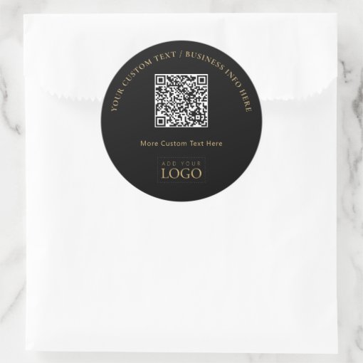 Black & Gold Promotional Business Logo QR Code Classic Round Sticker ...