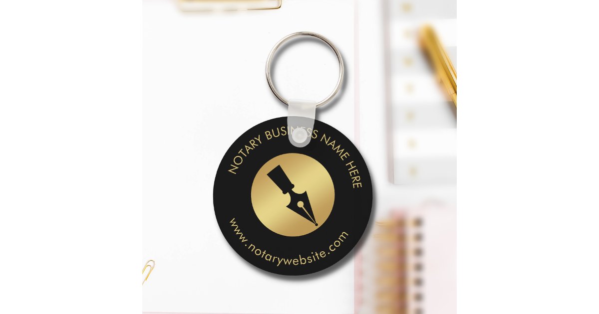 Black & Gold Promotional Notary Logo Branded Keychain | Zazzle