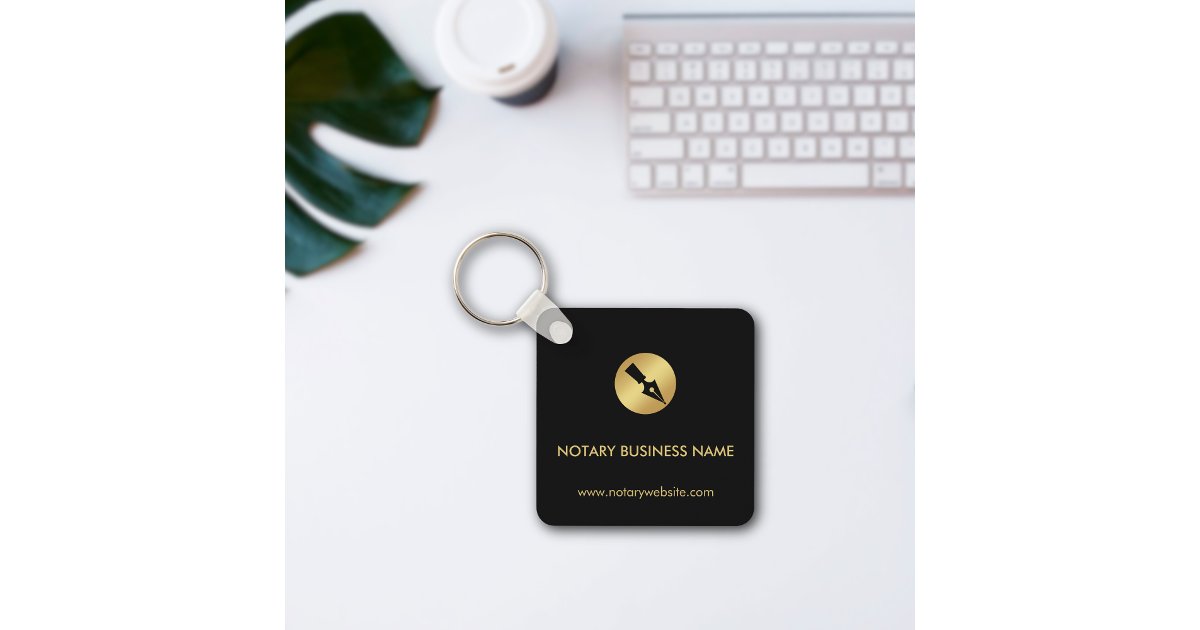 Black & Gold Promotional Notary Logo Business Keychain | Zazzle